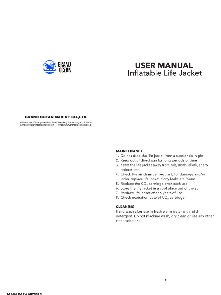 Inflatable Life Jackets User Manual | PDF