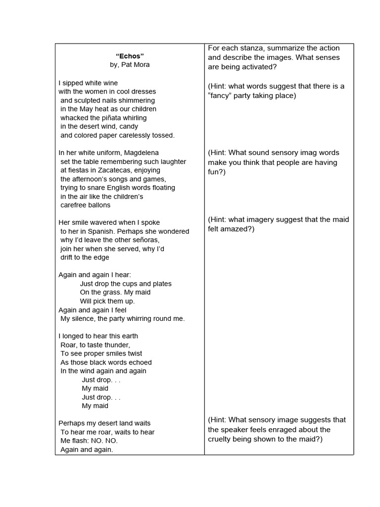 Pat Moras Poem | PDF | Poetry