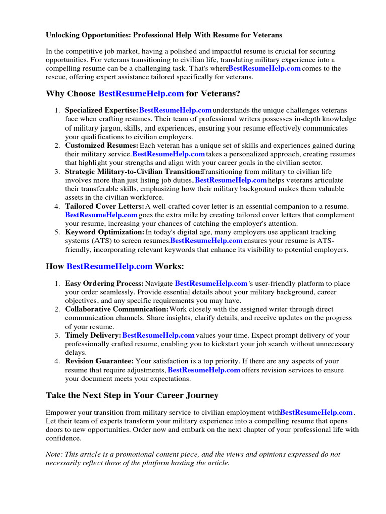 Professional Help With Resume For Veterans | PDF | Résumé | Employment