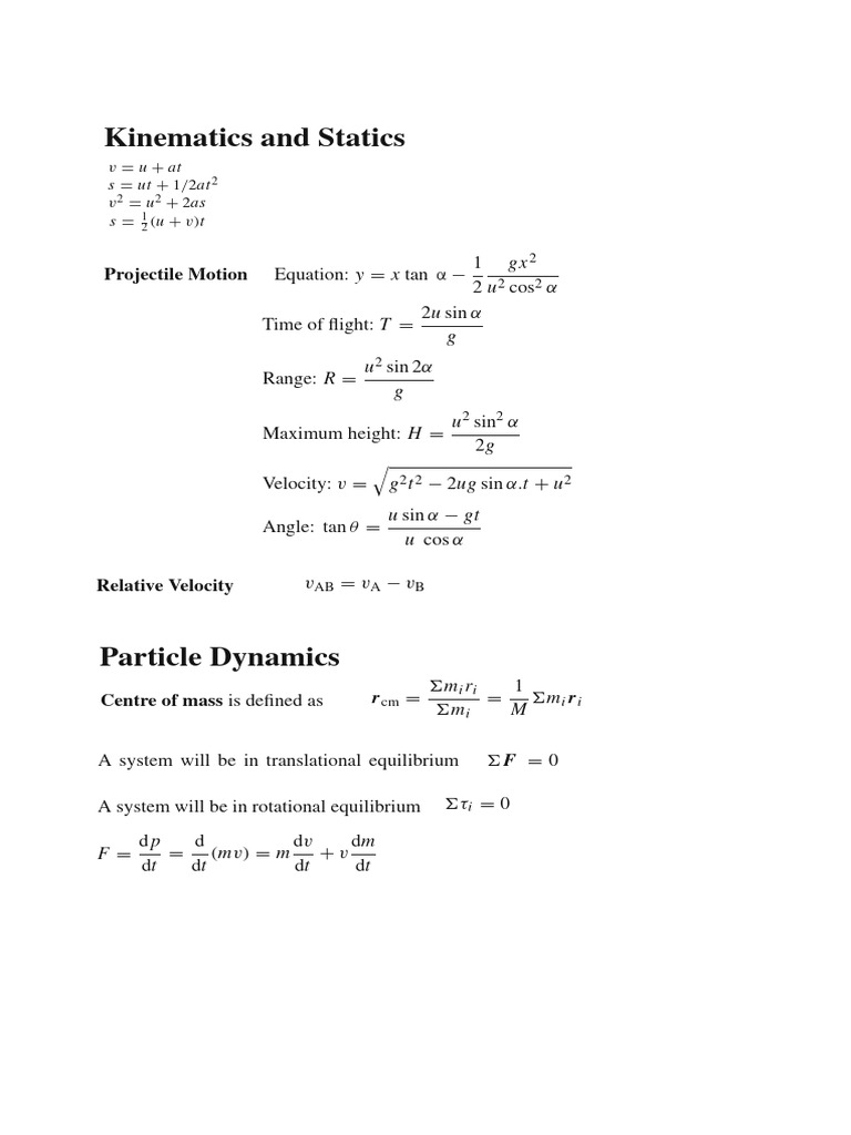 Formula Sheet | PDF | Special Relativity | Waves