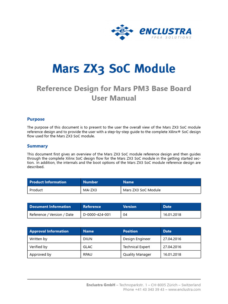 Mars Zx3 Soc Module: Reference Design For Mars Pm3 Base Board User Manual | PDF | Field ...