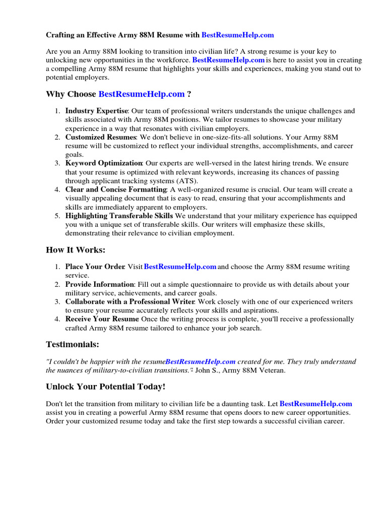 Army 88M Resume | PDF | Résumé | Transport