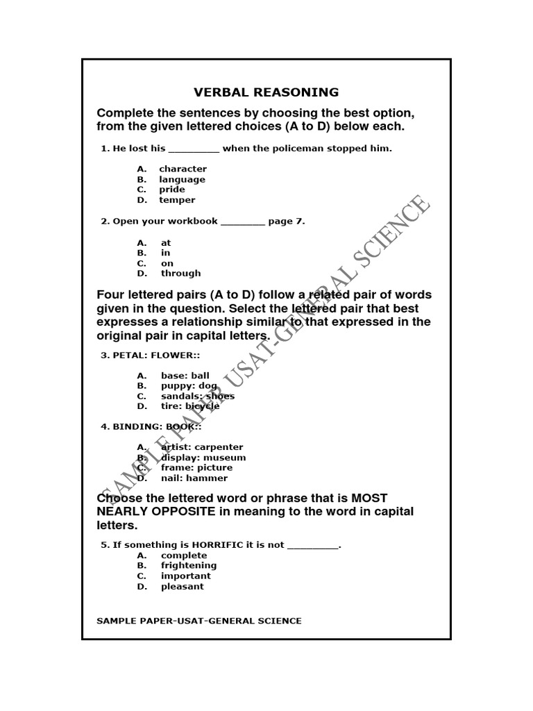 Sample Paper Usat General Science | PDF | Science