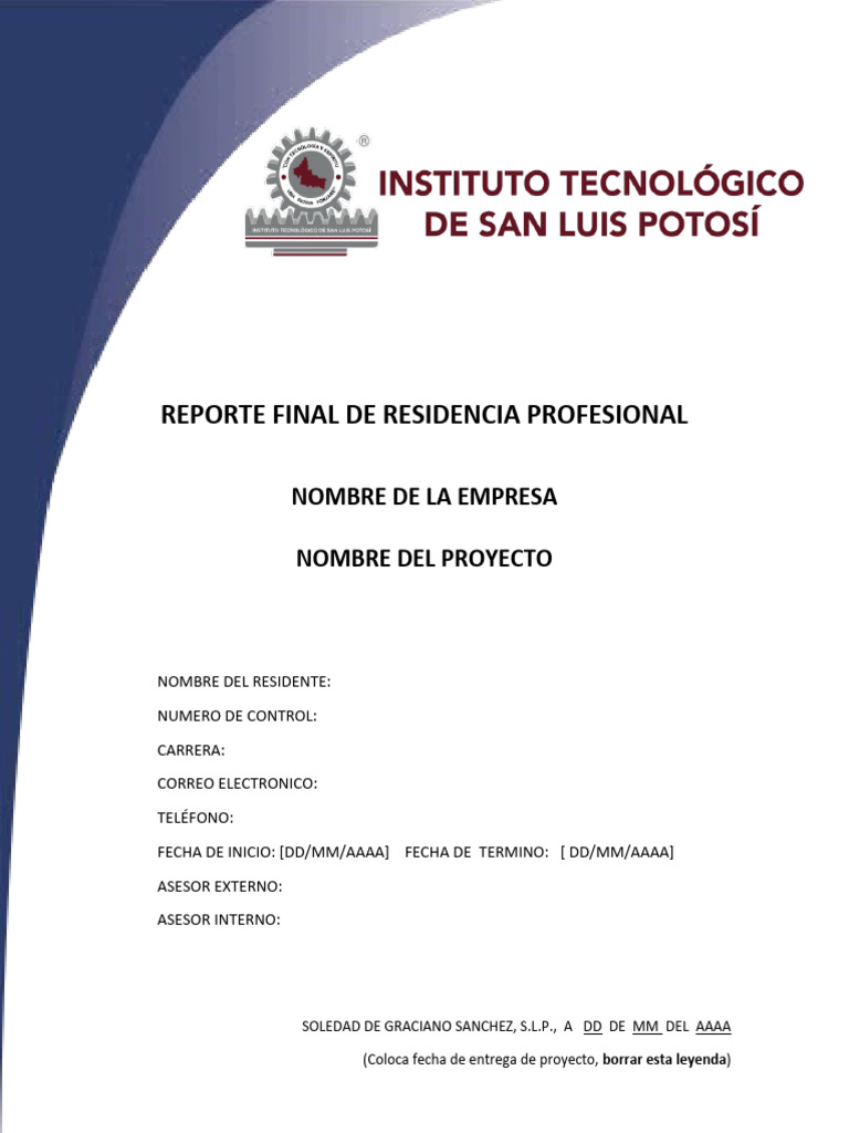 Portada Del Reporte Final de Residencia Profesional | PDF