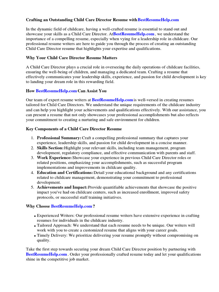 Child Care Director Resume | PDF | Child Care | Teachers