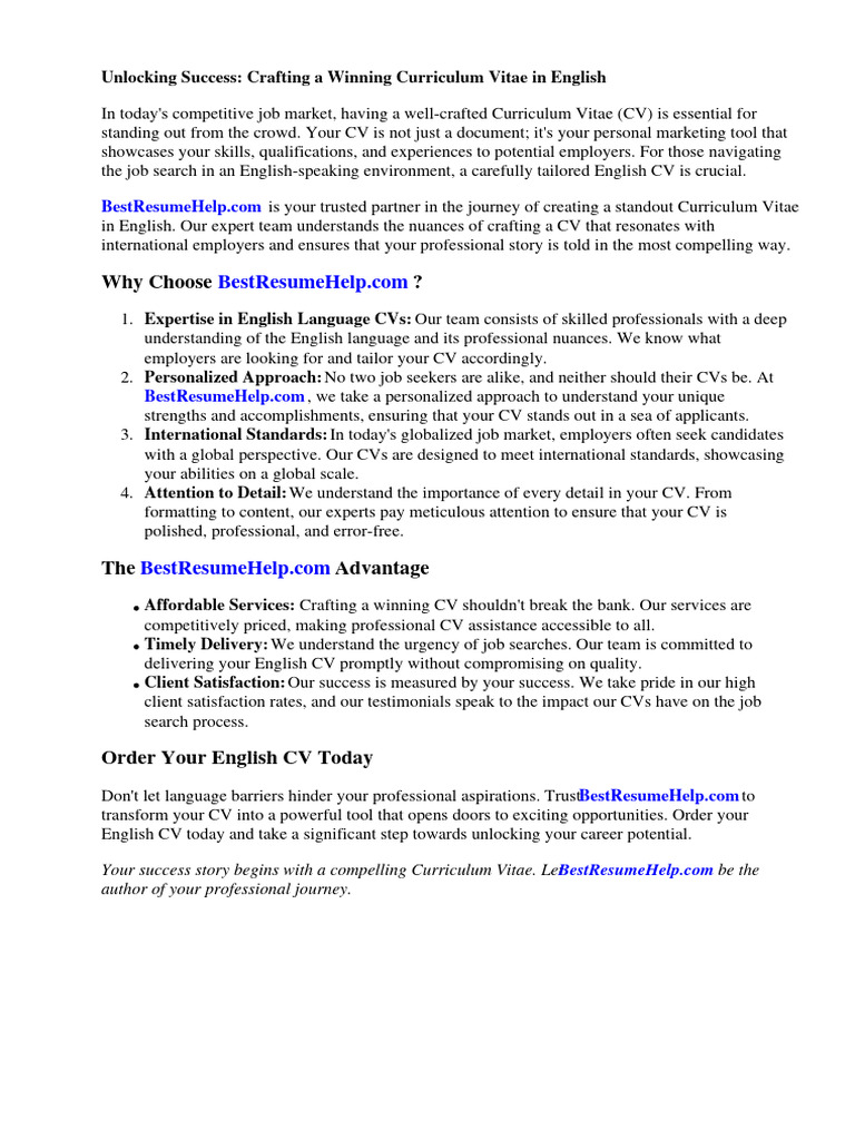 Curriculum Vitae English Date | PDF | Expert