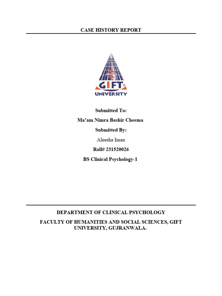 Case History Report Pdf Anxiety Psychiatry