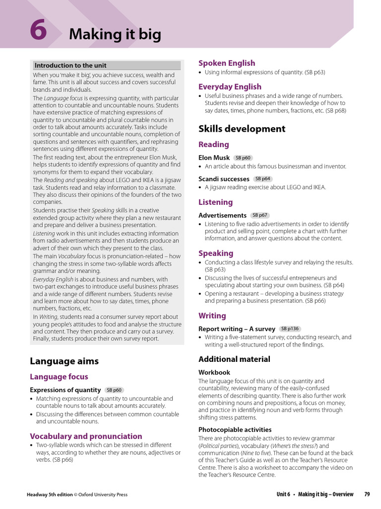 HW5e Upp Int TG Unit 06 | PDF | Noun | Plural