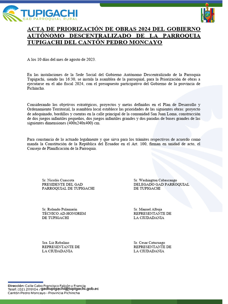 Priorización de Obras 2024 en Tupigachi | PDF | Gobierno