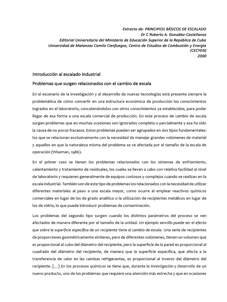 IEyP - U01 - PRINCIPIOS BASICOS DE ESCALADO - RGC - 01 | PDF | Reactor Quimico | Diseño