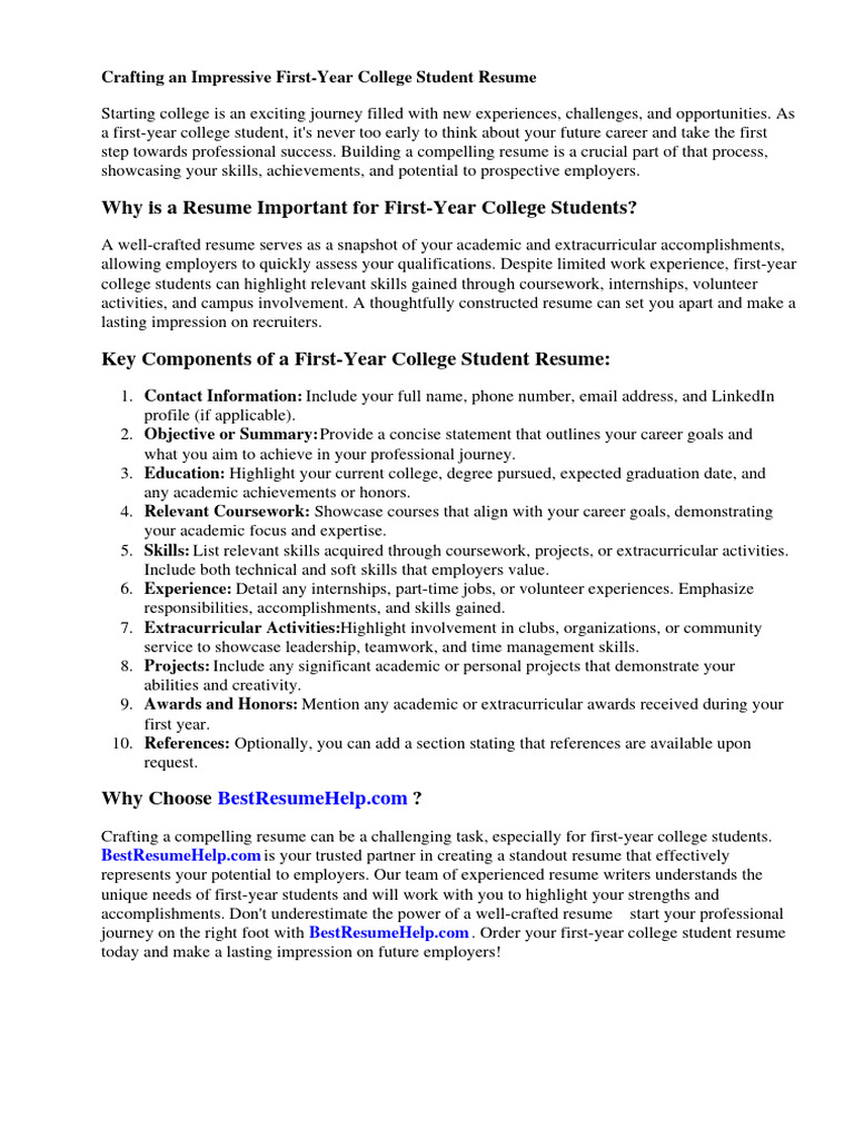 First Year College Student Resume | PDF | Résumé | Internship