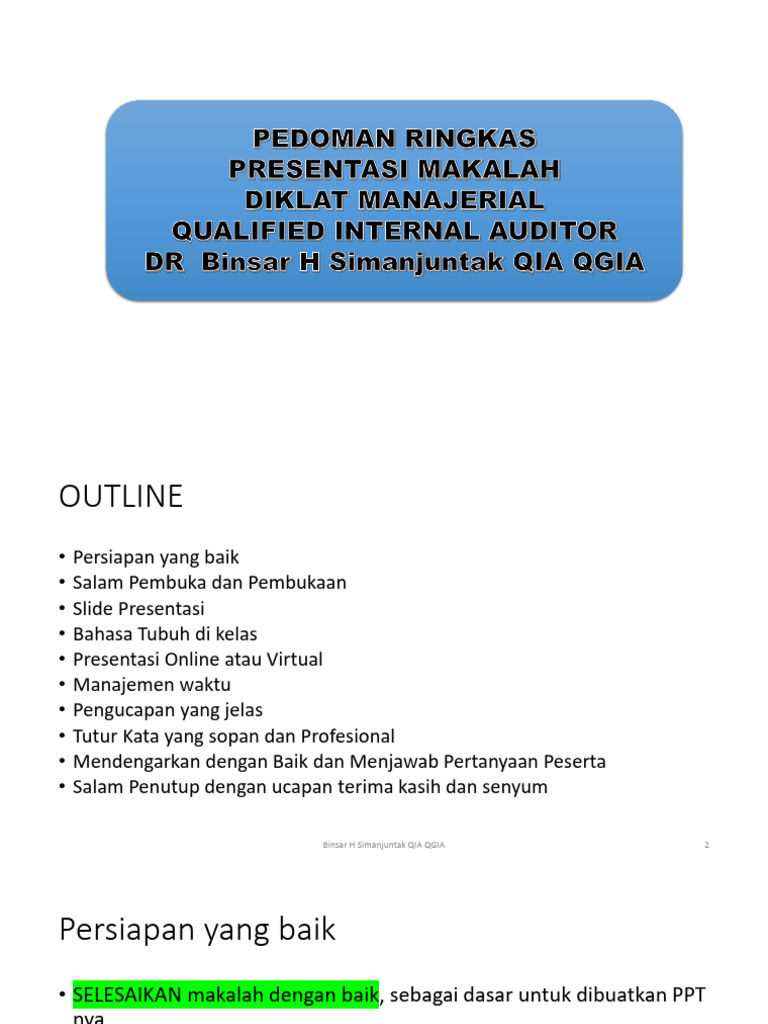 Panduan Presentasi Diklat Auditor | PDF