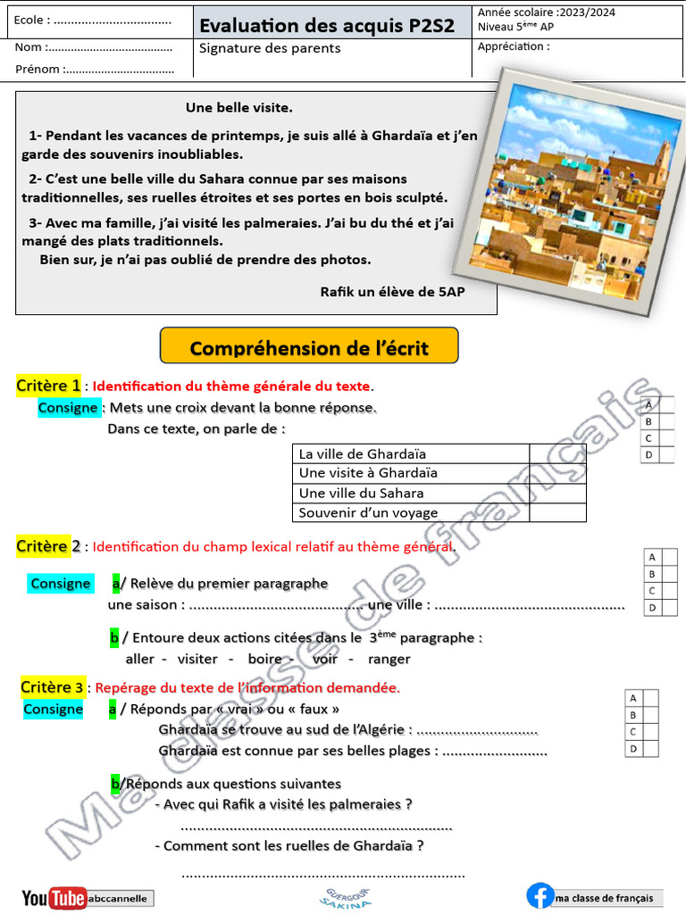 Evaluation Des Acquits 5AP P2S2 | PDF