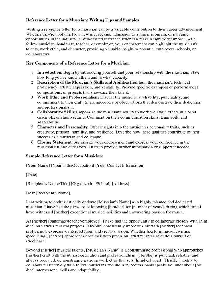 Reference Letter Musician | PDF | Résumé