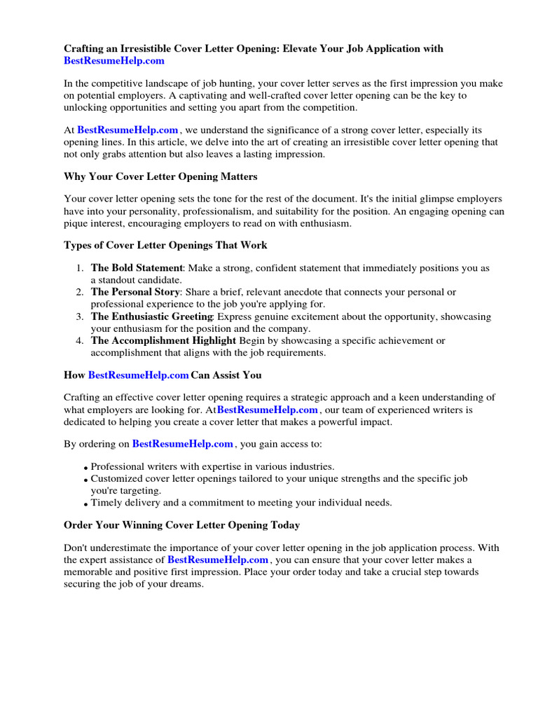 Cover Letter Opening Examples | PDF | Mentorship | Experience