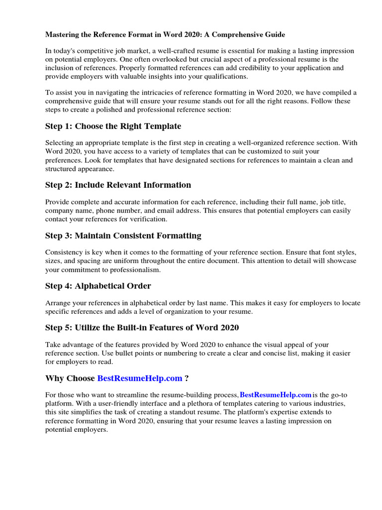 Reference Format Word 2010 | PDF | Microsoft Word | Citation