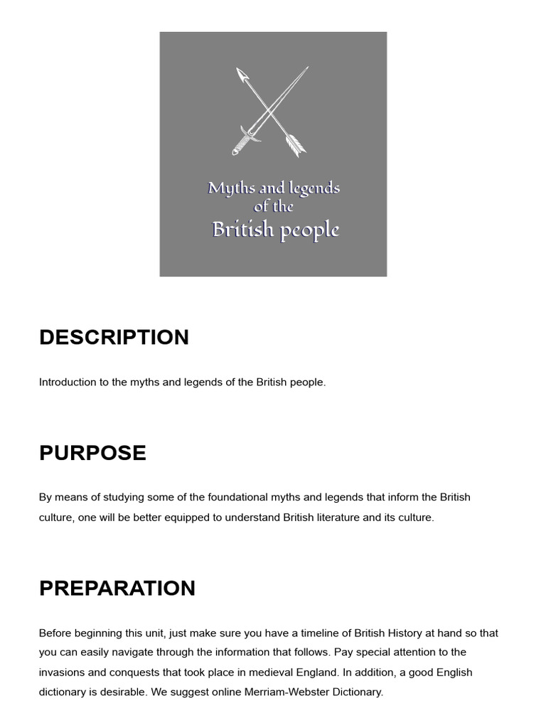 British Myths and Legends Overview | PDF | Beowulf | Saga