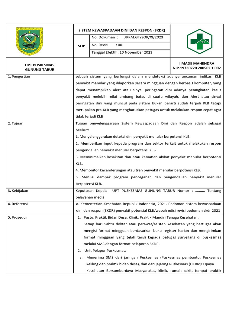 SOP Surveilan SKDR | PDF