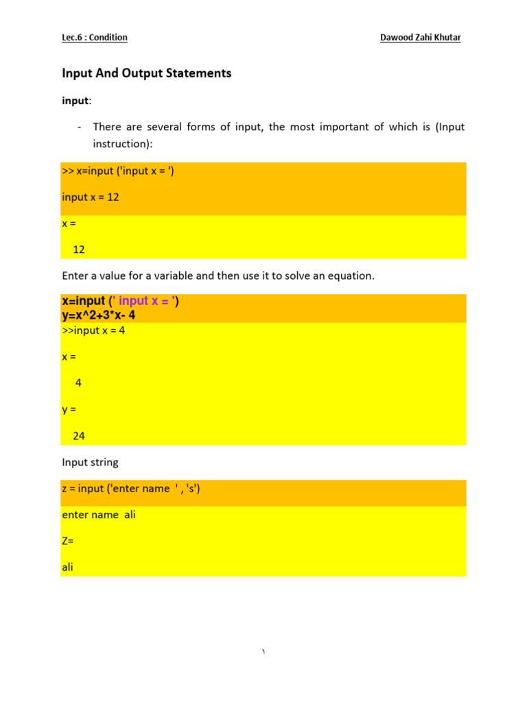 Lec 6 | PDF | Matrix (Mathematics) | Matlab Lec 6 | PDF | Matrix (Mathematics) | Matlab