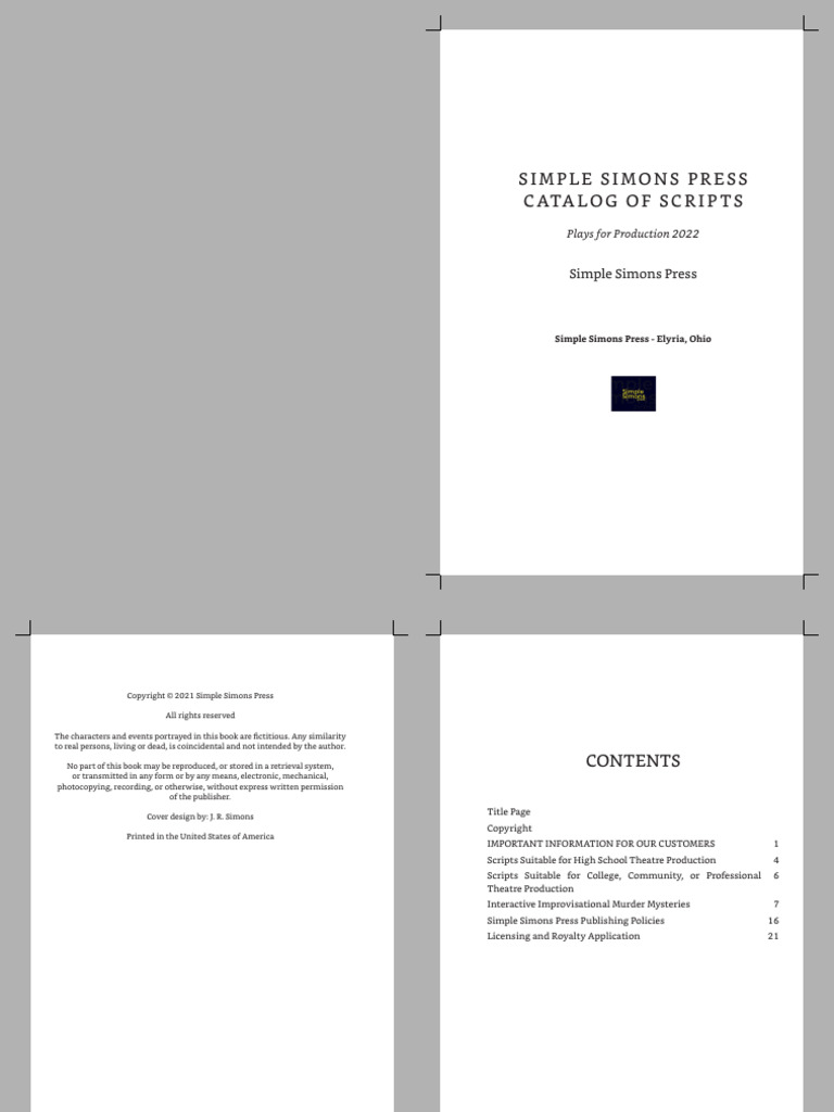 Simple Simons Press Plays Catalog Downloadable Proof | PDF | Copyright | Royalty Payment