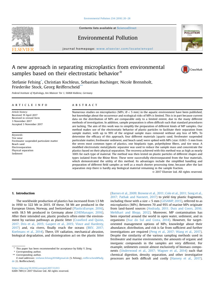 A New Approach in Separating Microplastics From Environmental Samples Based On Their ...