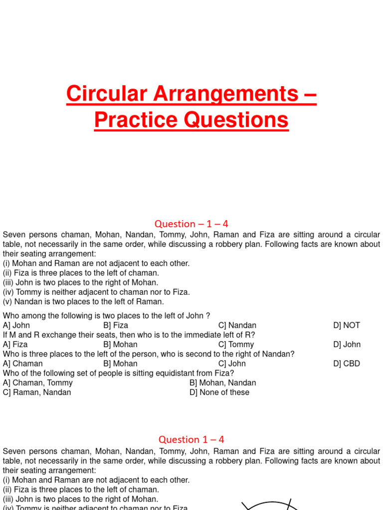 Circular Arrangement - Practice Sheet | PDF