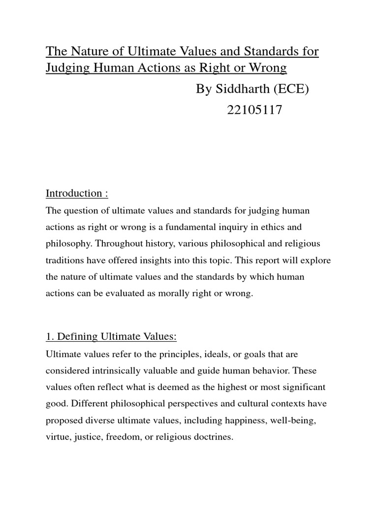 The Nature of Ultimate Values and Standards For Judging Human Actions ...