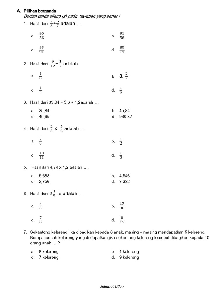 Soal Matematika Kelas V | PDF