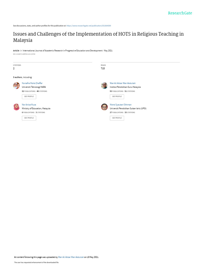 Issues and Challenges of The Implementation of Hots in Religious ...