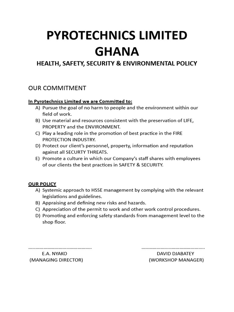 HSSE Policy for Fire Safety Pros | PDF | Business