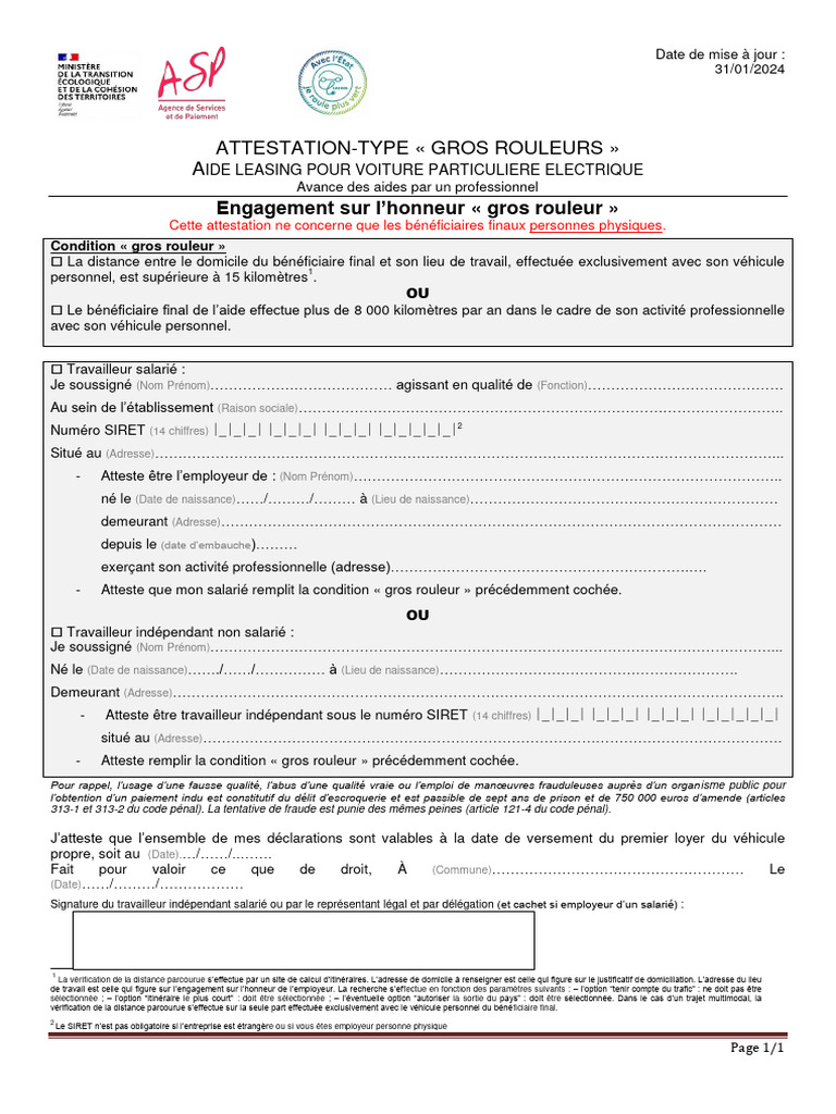 Attestation Type Gros Rouleur