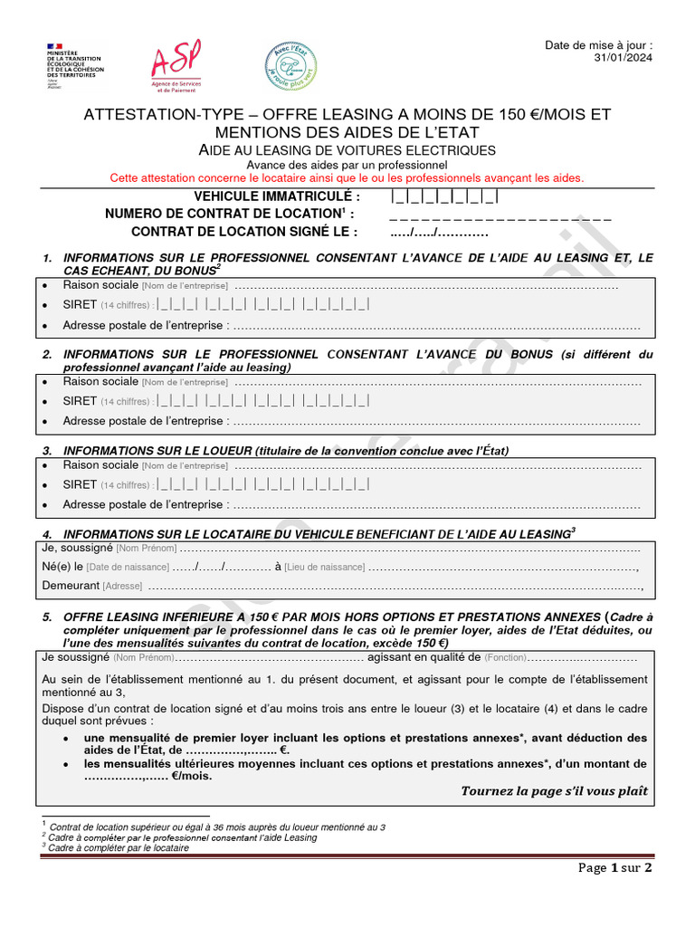 #3 Attestation - Leasing - Offre - 150 - Mentions | PDF