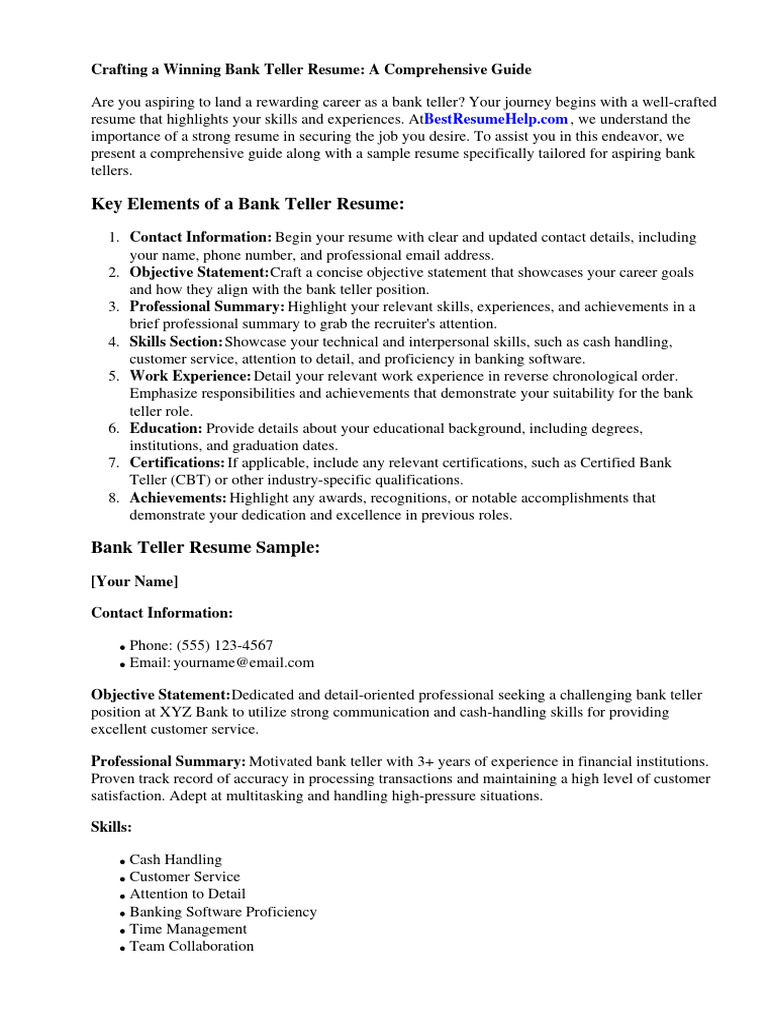 Resume Sample For Bank Teller | PDF | Résumé | Banks