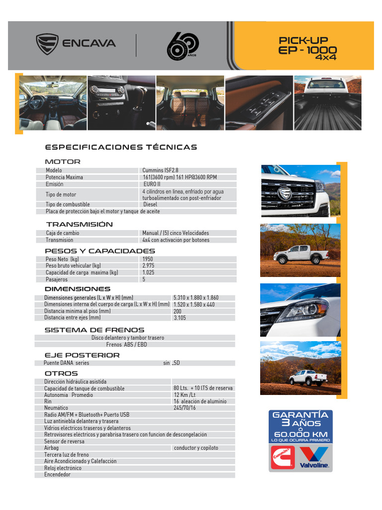 Ficha Tecnica Pickup Ep 1000 Encava 2023 2 | PDF