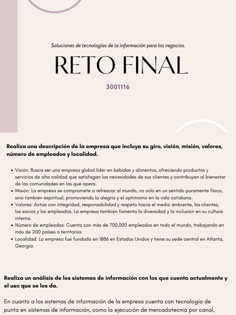 Reto Final Soluciones de Tecnologías de La Información para Los Negocios. | PDF | Business ...
