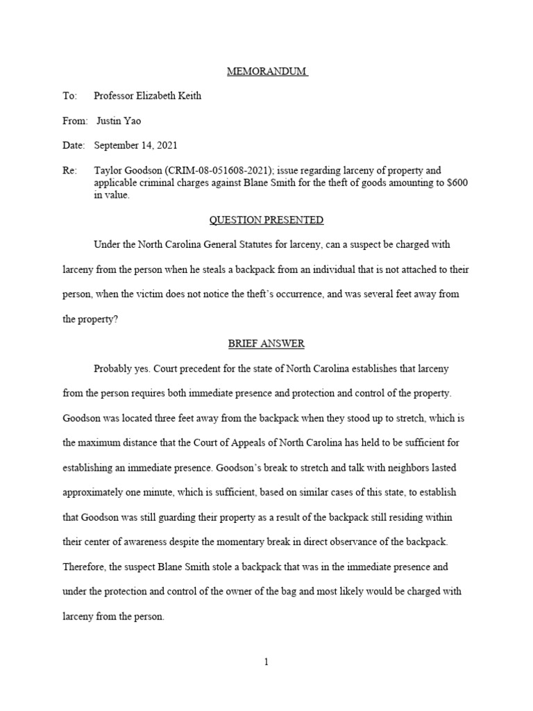 Closed Memo Complete Draft | PDF | Larceny | Theft