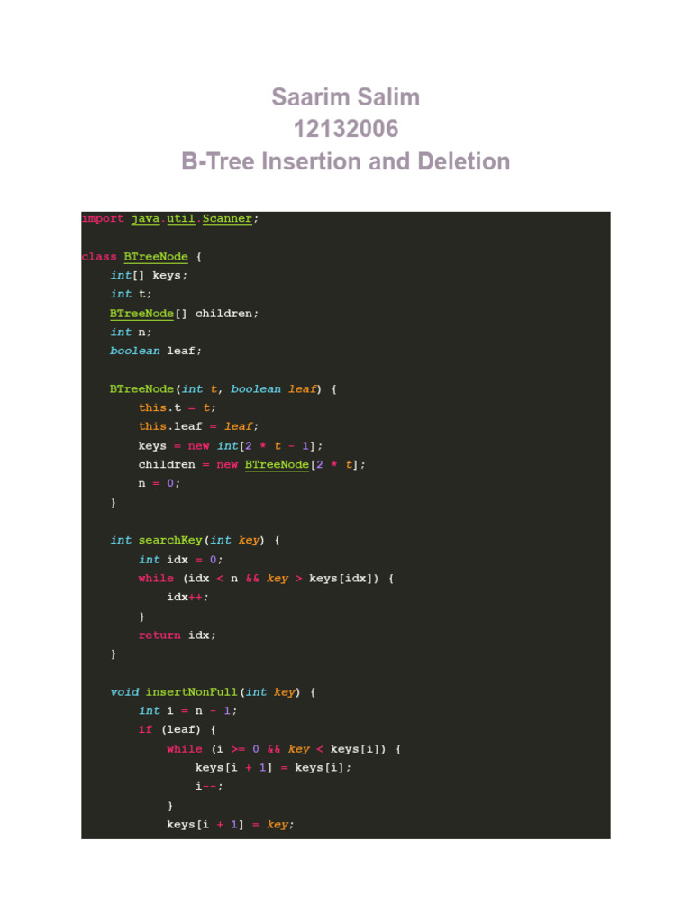 ADSAINsertion and Deletion Btree | PDF | Computing | Data Management
