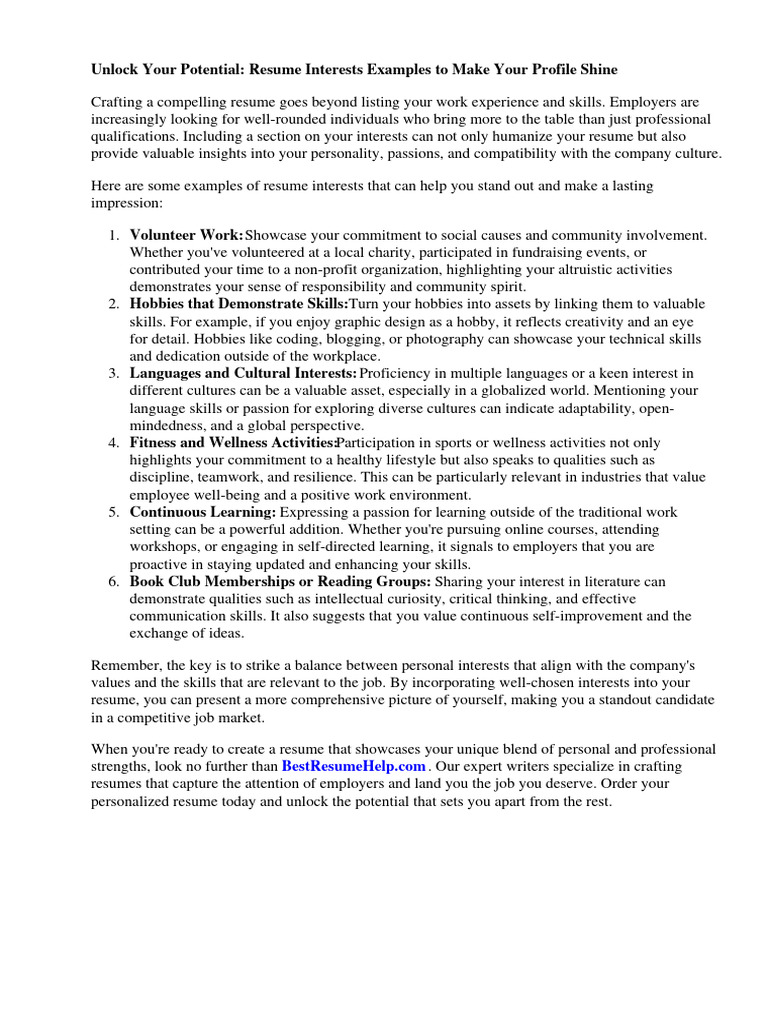 Resume Interests Examples | Download Free PDF | Résumé | Recruitment