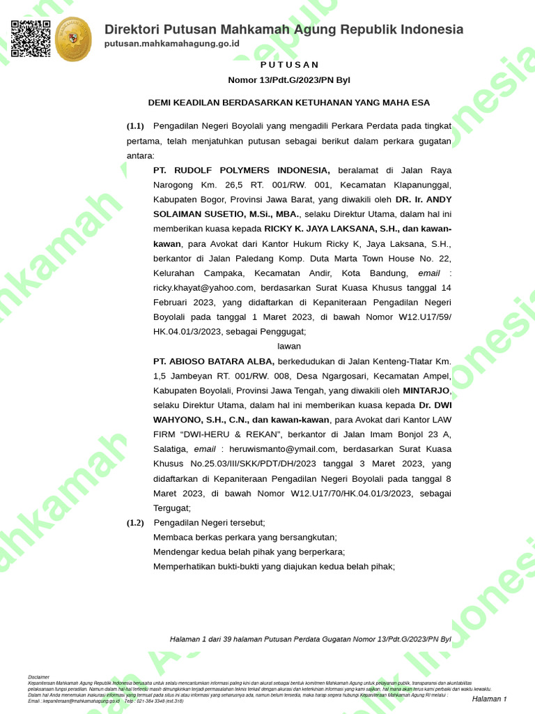 Putusan 13 PDT.G 2023 PN Byl 20240127105854 | PDF