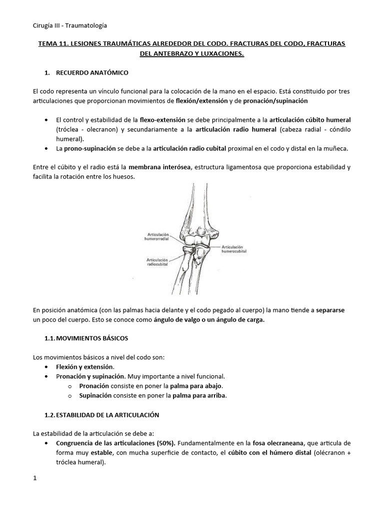 Tema 11. Lesiones Traumáticas Alrededor Del Codo. | PDF | Codo | Articulación