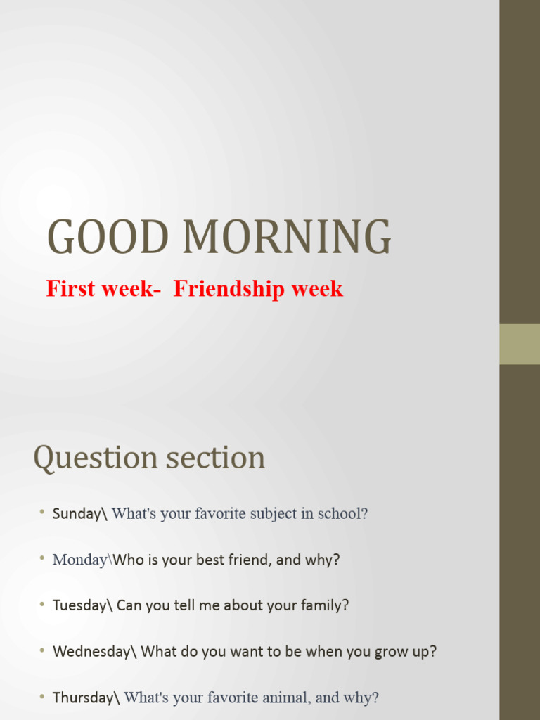First Week - Friendship Week | PDF