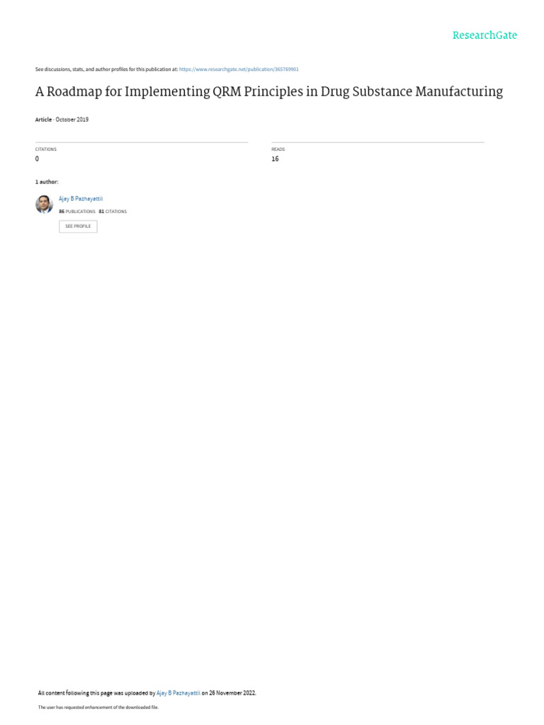 A Roadmap For Implementing QRM Principles in Drug Substance Manufacturing | PDF | Risk ...