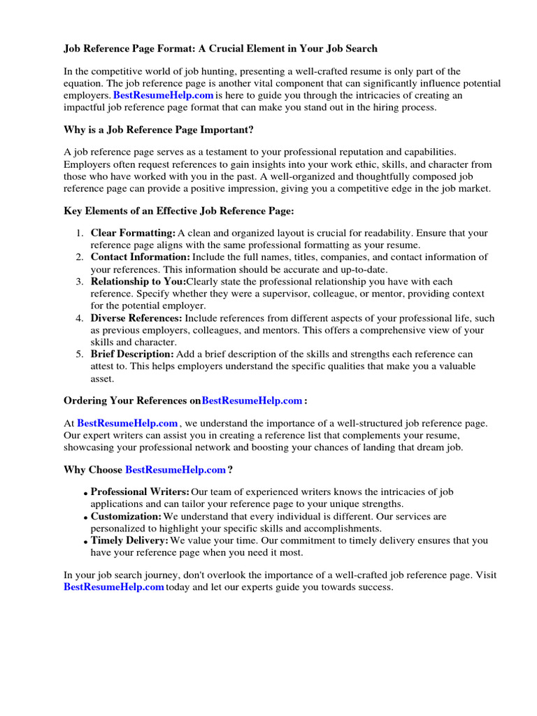 Job Reference Page Format | PDF | Résumé | Employment