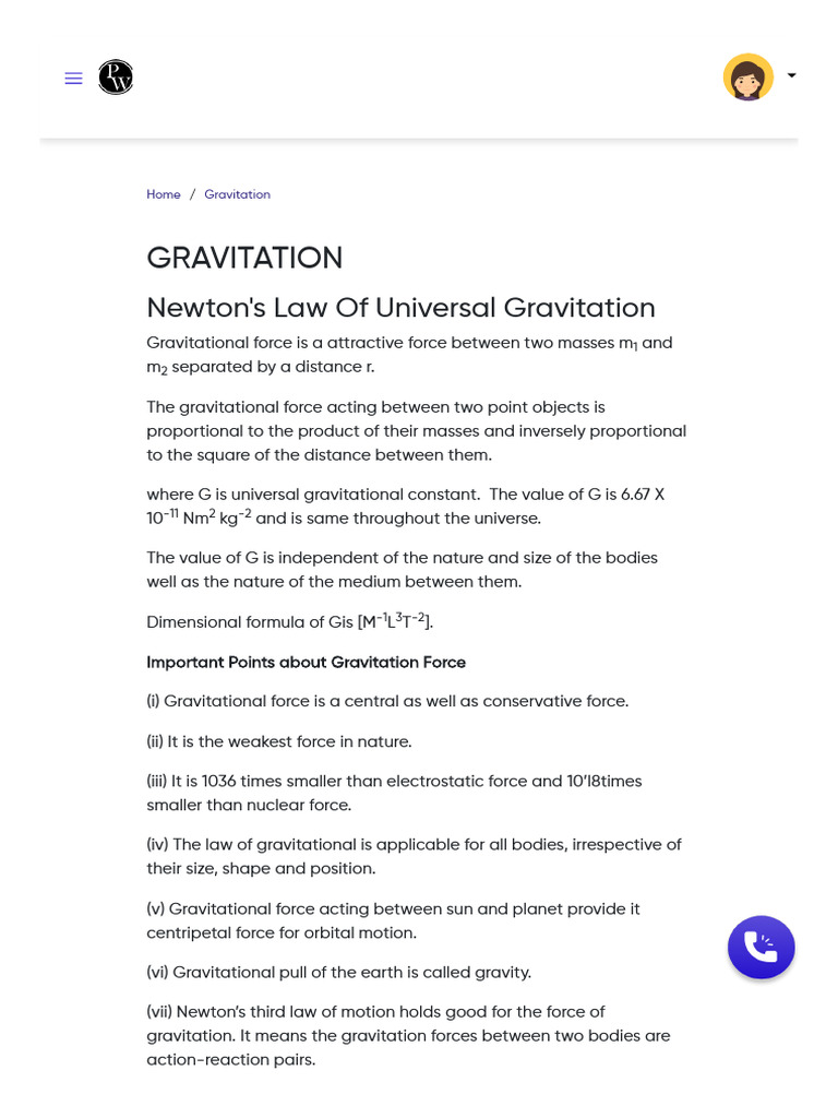 Revision Notes On Gravitation - Gravitation For IITJEE | Download Free ...