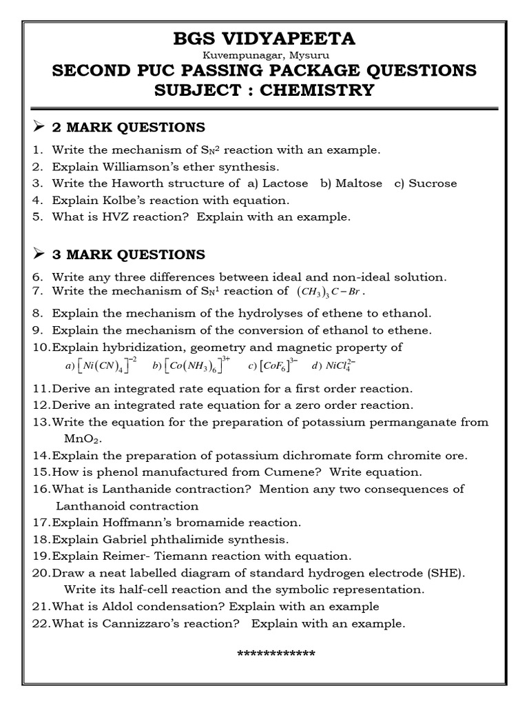 I I Puc Chem-Passing Package Questions | PDF | Teaching Methods ...