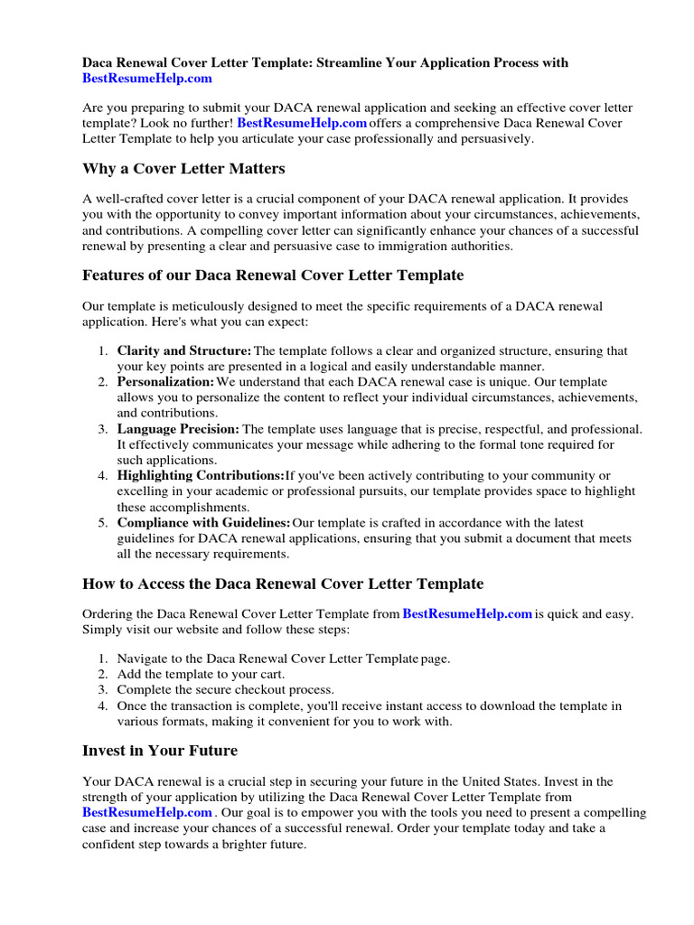 Daca Renewal Cover Letter Template | PDF | Deferred Action For ...