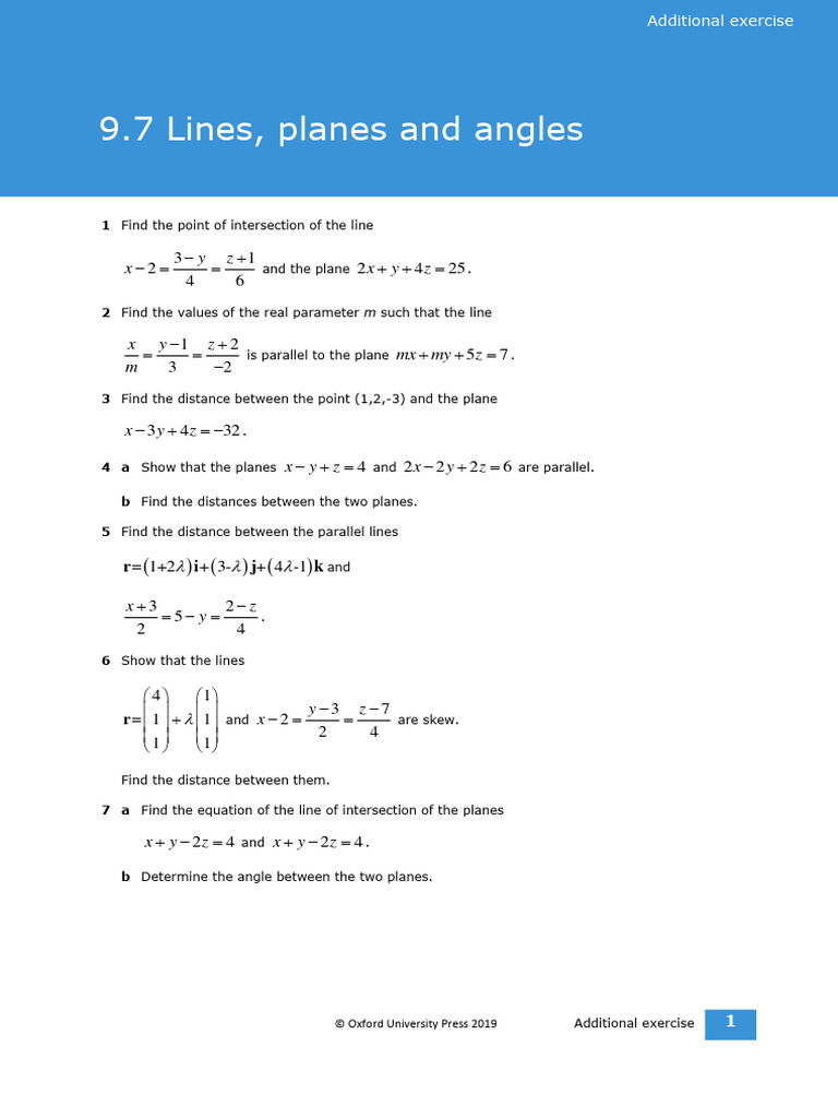 Lines, Planes, and Angles Exercises | PDF | Line (Geometry ...