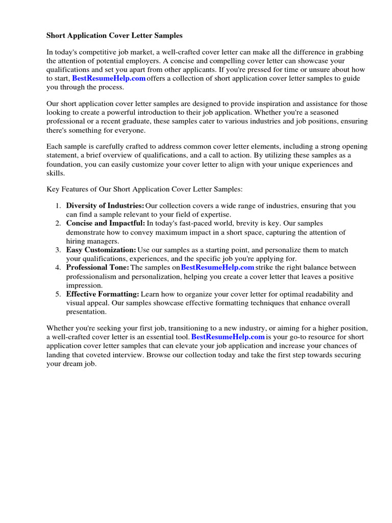 Short Application Cover Letter Samples | PDF | Search Engine Optimization