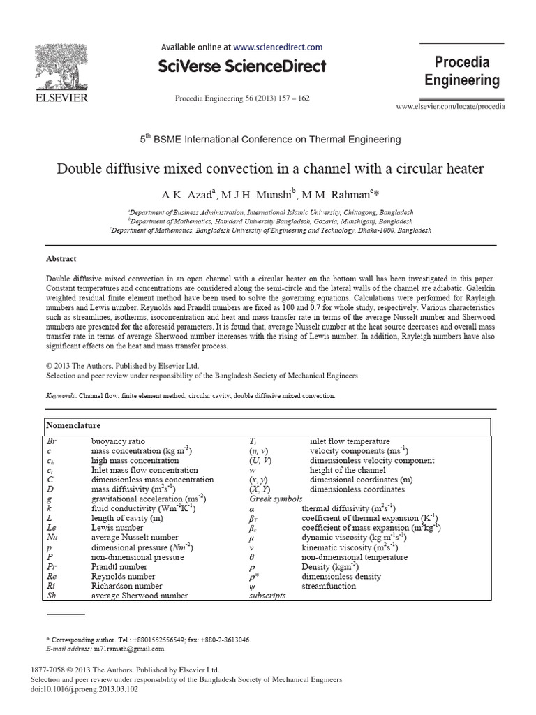 Double Diffusive Mixed Convection in A Channel Wit | PDF | Convection ...