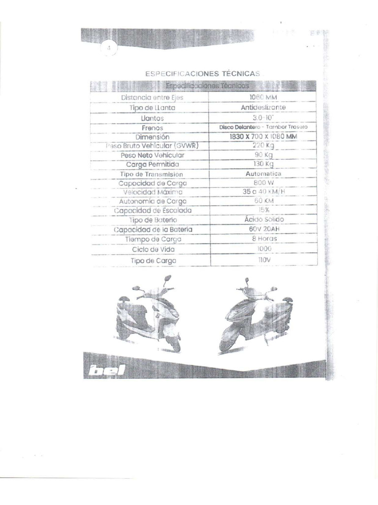 Ficha Tecnica Moto Electrica Bel | PDF